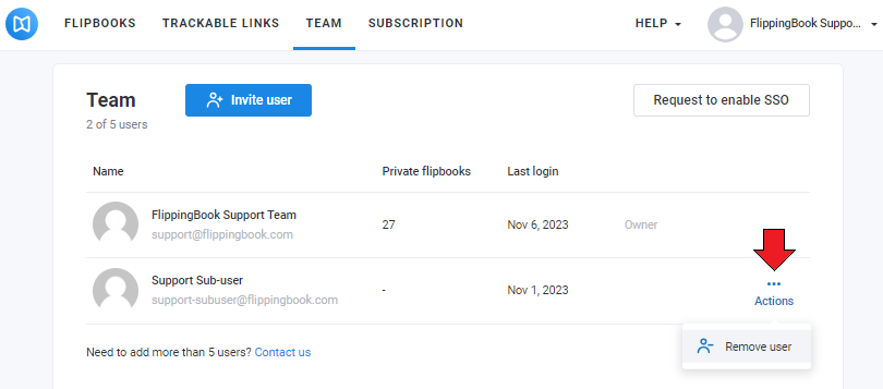Managing users in the Team plan | FlippingBook